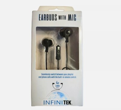Infinitek Black Earbuds With Mic 4ft Cable Built-in Remote Control | eBay