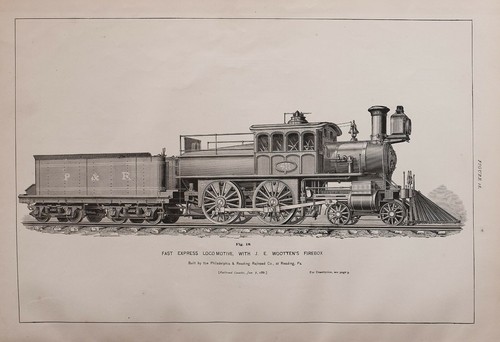 1886 RAILWAY LOCOMOTIVE PRINT FAST EXPRESS ENGINE J. E. WOOTTEN'S ...