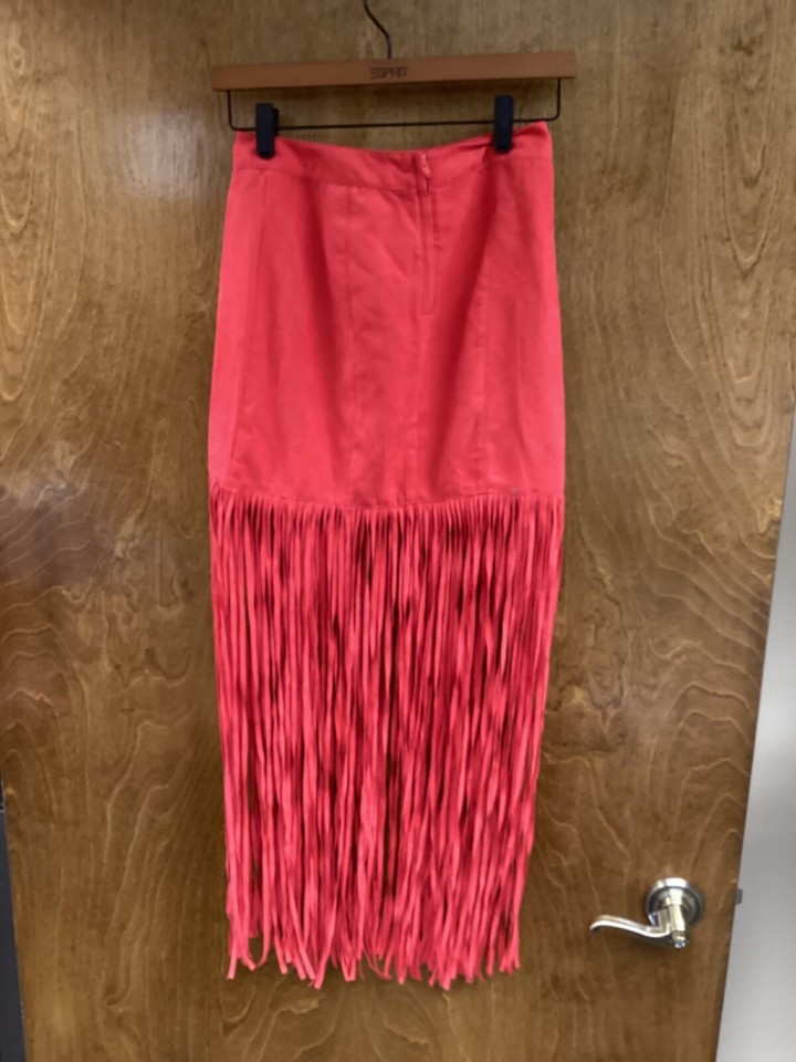 Women "H&M (love) Coachella" red short shirt with long fringe. Size 4 P ...