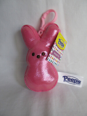 New Peeps Plush 4" Iridescent Pink Bunny Backpack Clip Stuffed Animal ...