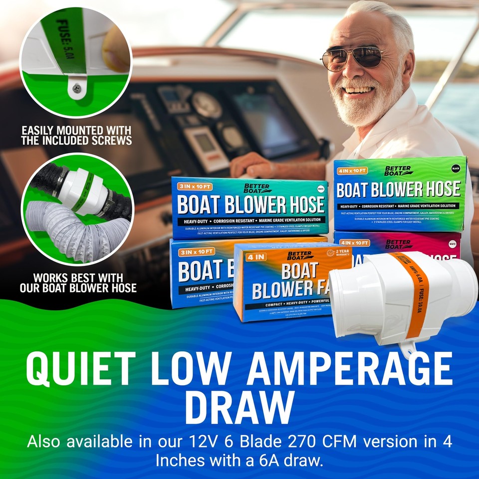 Boat Blower Fan Inline 12v Blower Fan High CFM Marine Engine Boat Bilge ...