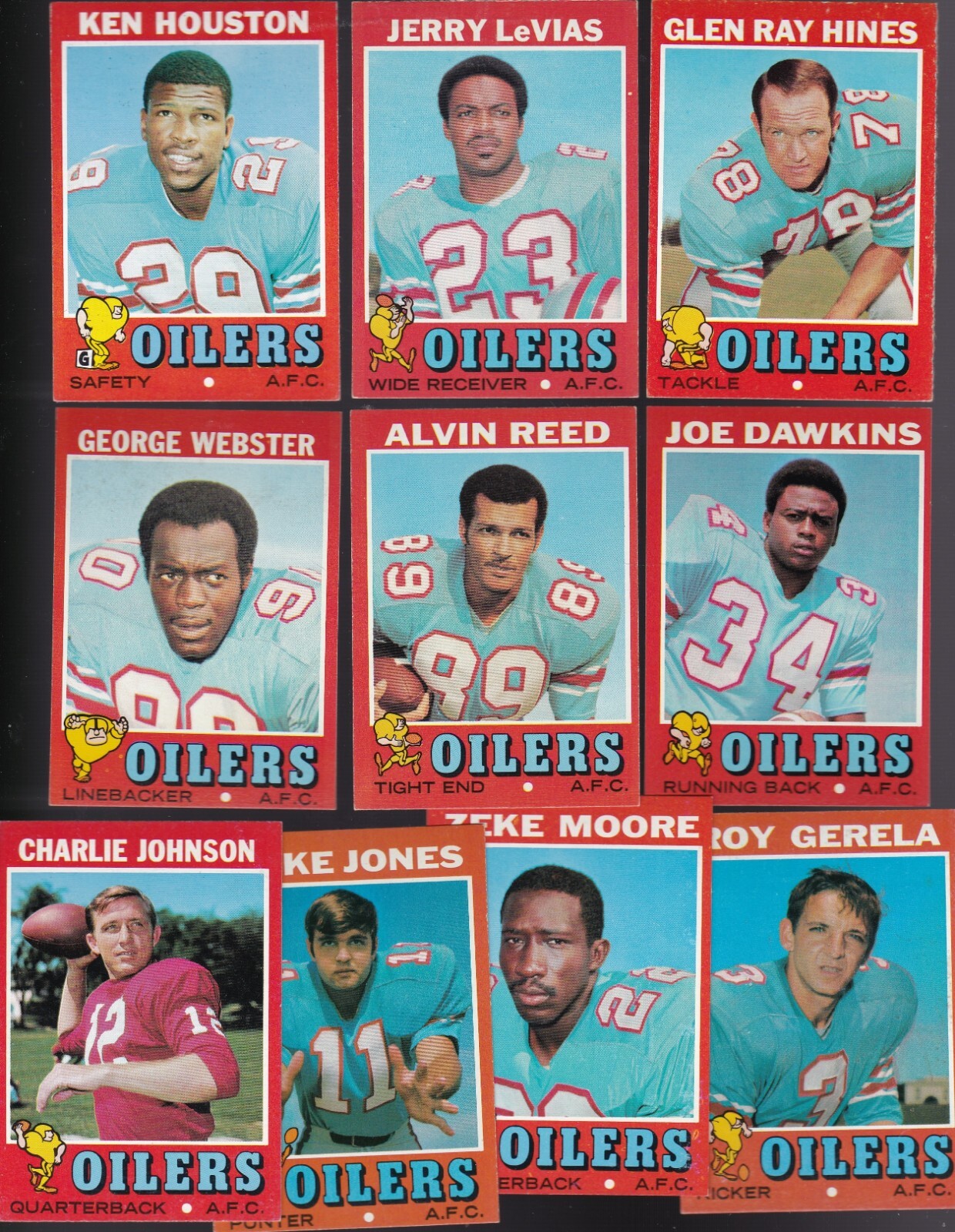 1971 Topps Team SET Lot of 10 Houston OILERS NM KEN HOUSTON (R) GERELA ...