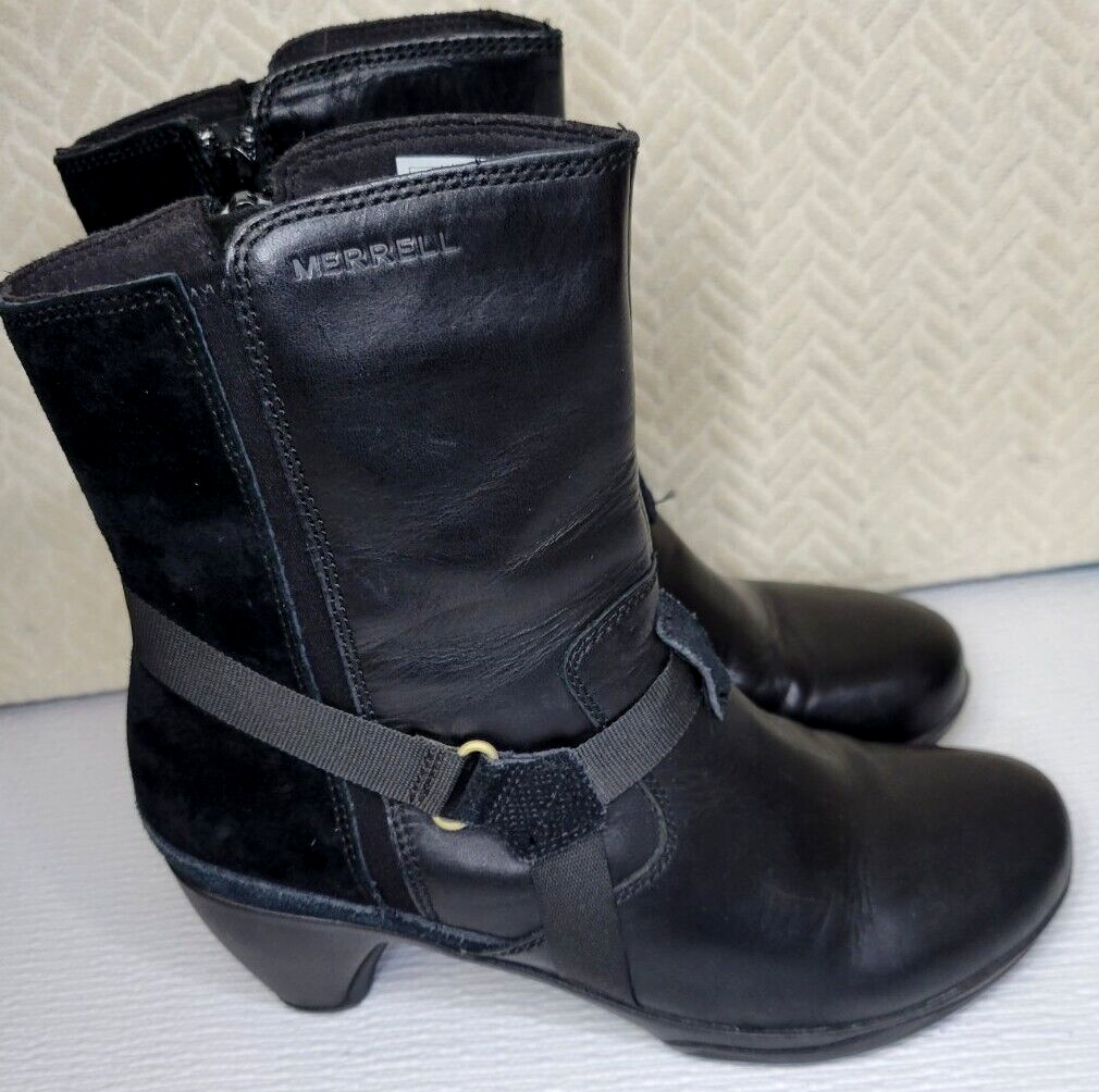 Merrell Evera Fade Womens Black Leather Suede Side Zip Ankle Boots Size ...