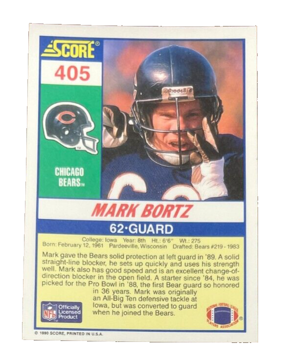 1990 SCORE CARD # 405 Mark Bortz - Chicago Bears | eBay