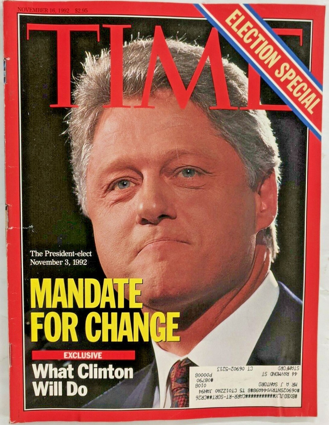 Time Magazine November 16, 1992- Bill Clinton- Mandate For Change-M282 ...