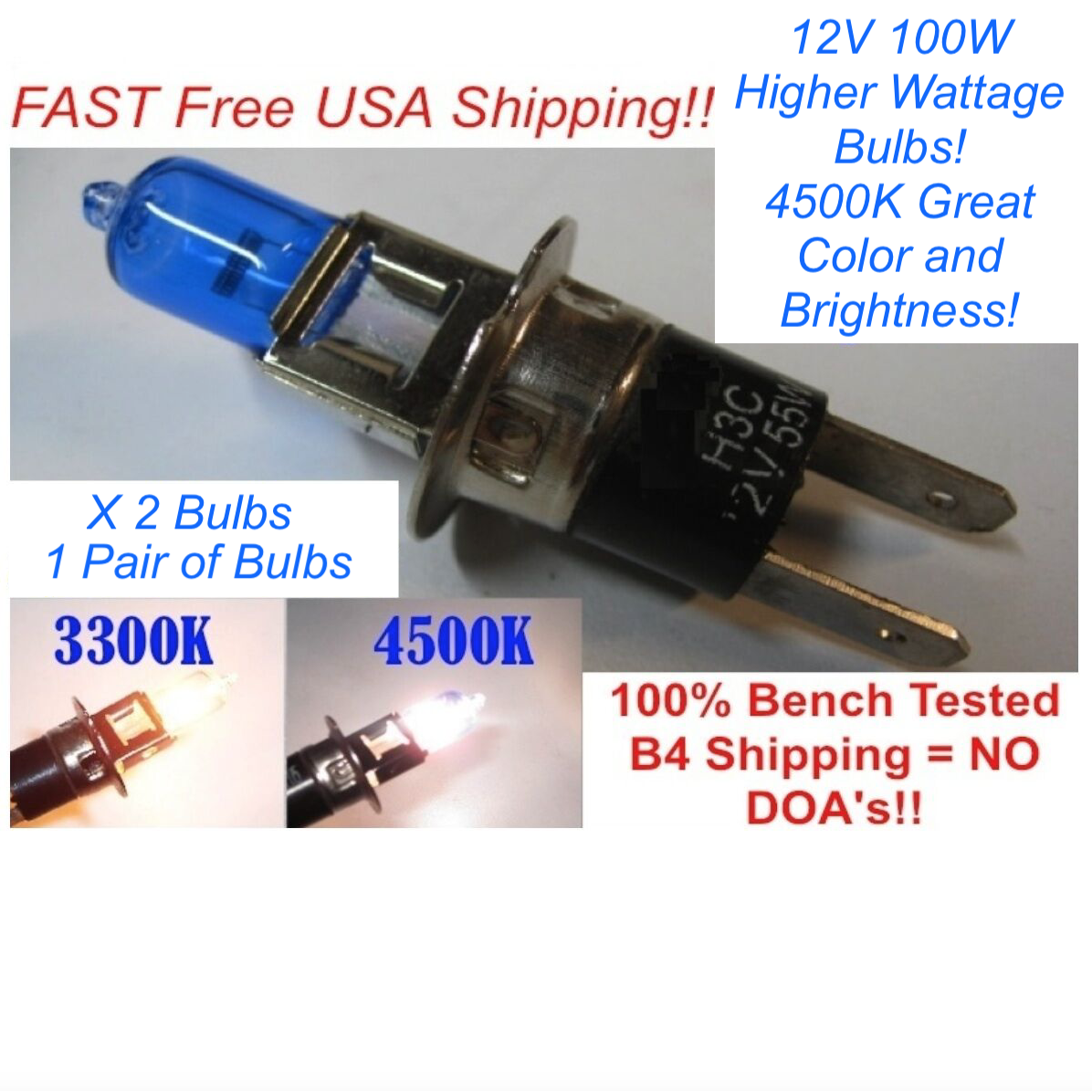 x2 Bulbs (1 Pair) 100W 4500K H3C Halogen Fog bulb 1995 1996 1997 1998 ...