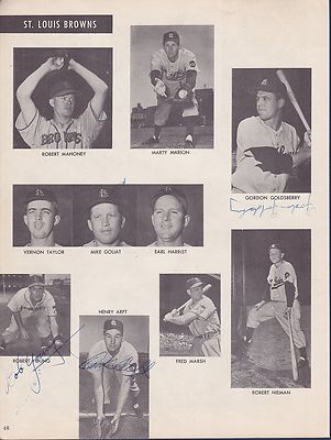 St. Louis Browns signed 1952 Baseball Magazine page signed by 7 all ...