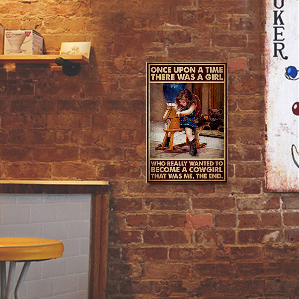 Vintage Metal Plate Girl Rectangular Iron Painting Wall Art Home Decor ...