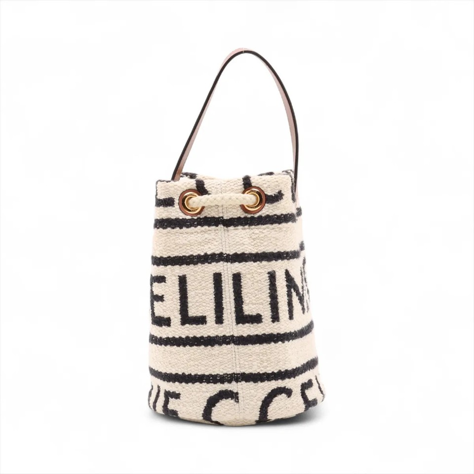 Celine teen drawstring cotton x leather Hand bag white x brown | eBay UK