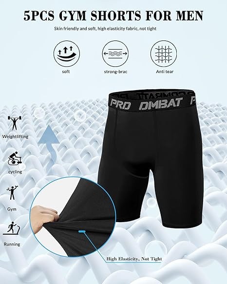 5 Pack Compression Shorts with Pocket Men Sports Workout Performance ...