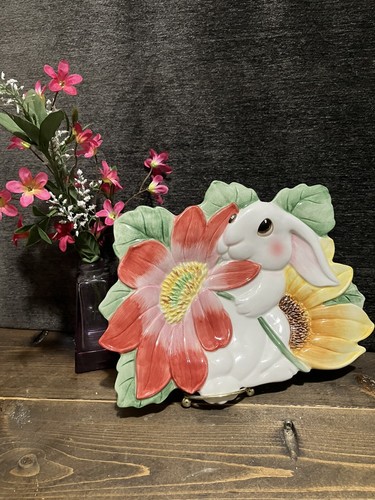 Fitz & Floyd Essentials Bunny Blooms Ceramic Plate Rabbit Flowers ...