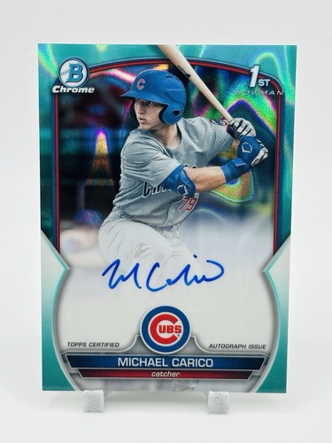 MICHAEL CARICO 2023 1st Bowman Chrome AQUA LAVA on card AUTO /199 🔥CUBS ...