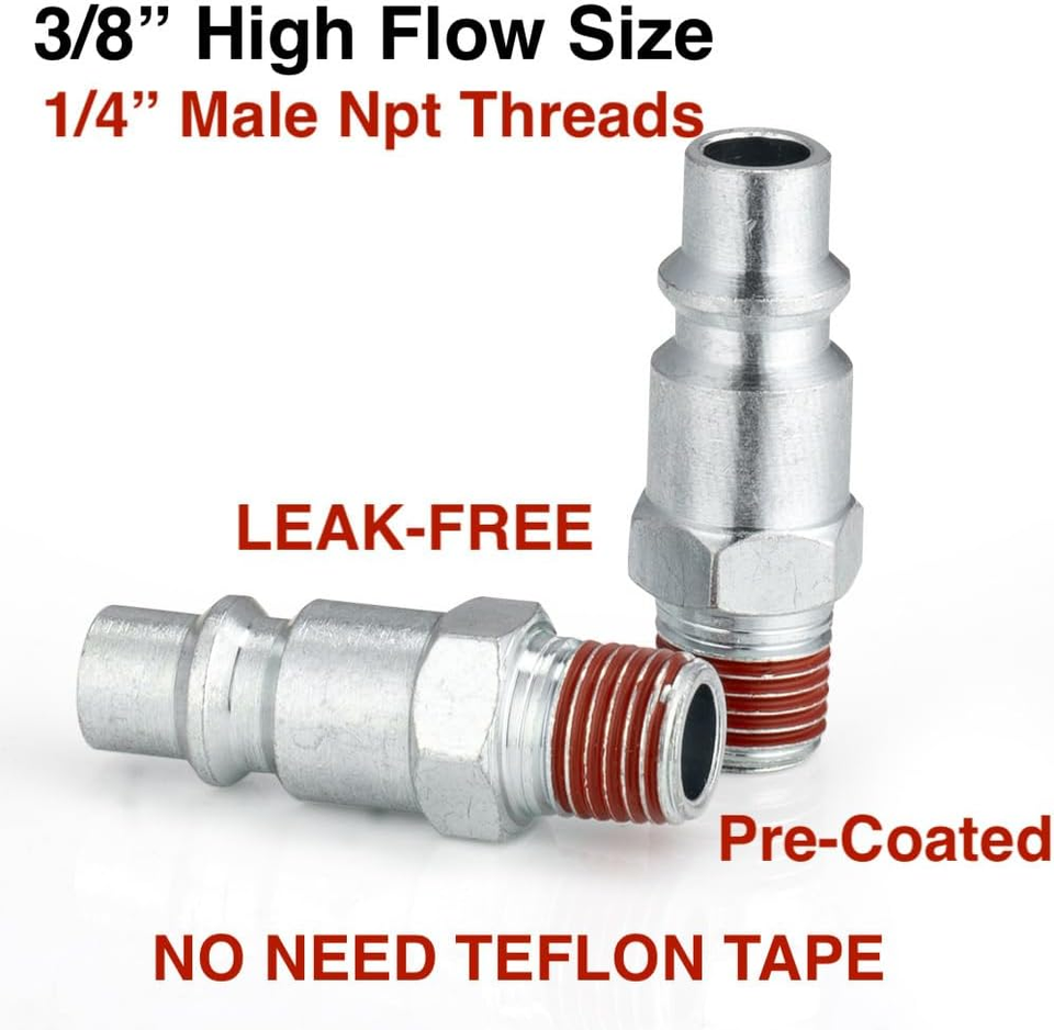 3/8 High Flow Air Hose Fittings, 3/8 Inch Body Size, M-Type Plug, 1/4 ...
