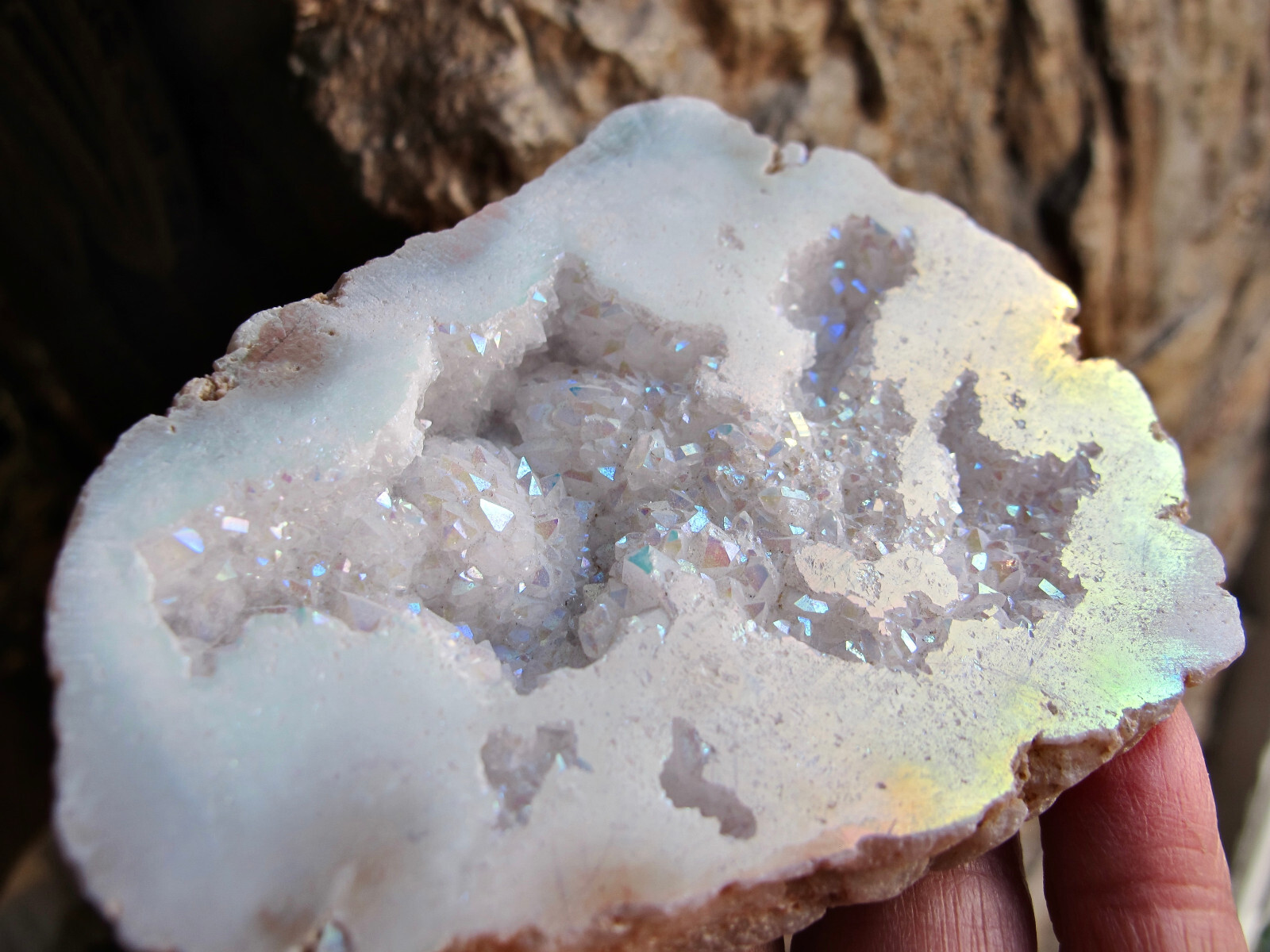 Angel Aura Geode Quartz Crystal Cave - Natural Raw Healing Stone