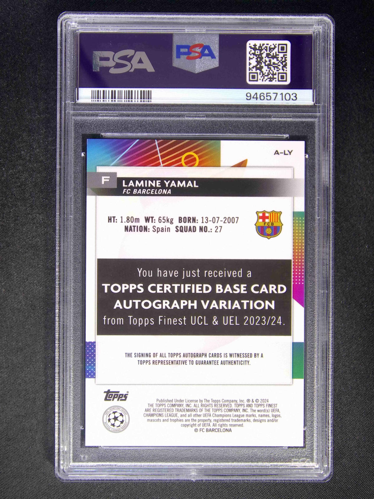 2023-24 Topps Finest UEFA Lamine Yamal RC Neon Green Refractor /99 Auto 10 PSA 9 | eBay