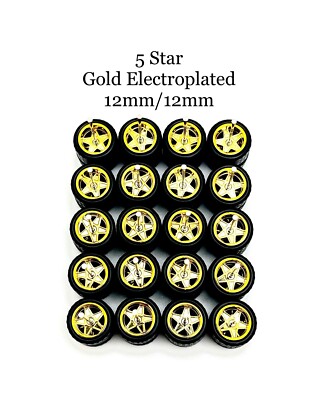 10x Sets Electro Gold 5 Star 12/12mm Real Rider Wheels w/ Rubber Tires ...
