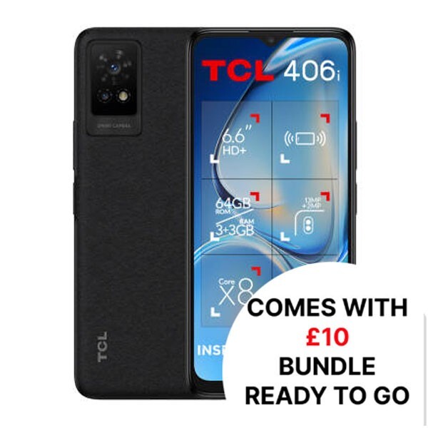 TCL 406i mobile phone with £10 Sim Card Preloaded Pay as You Go ...