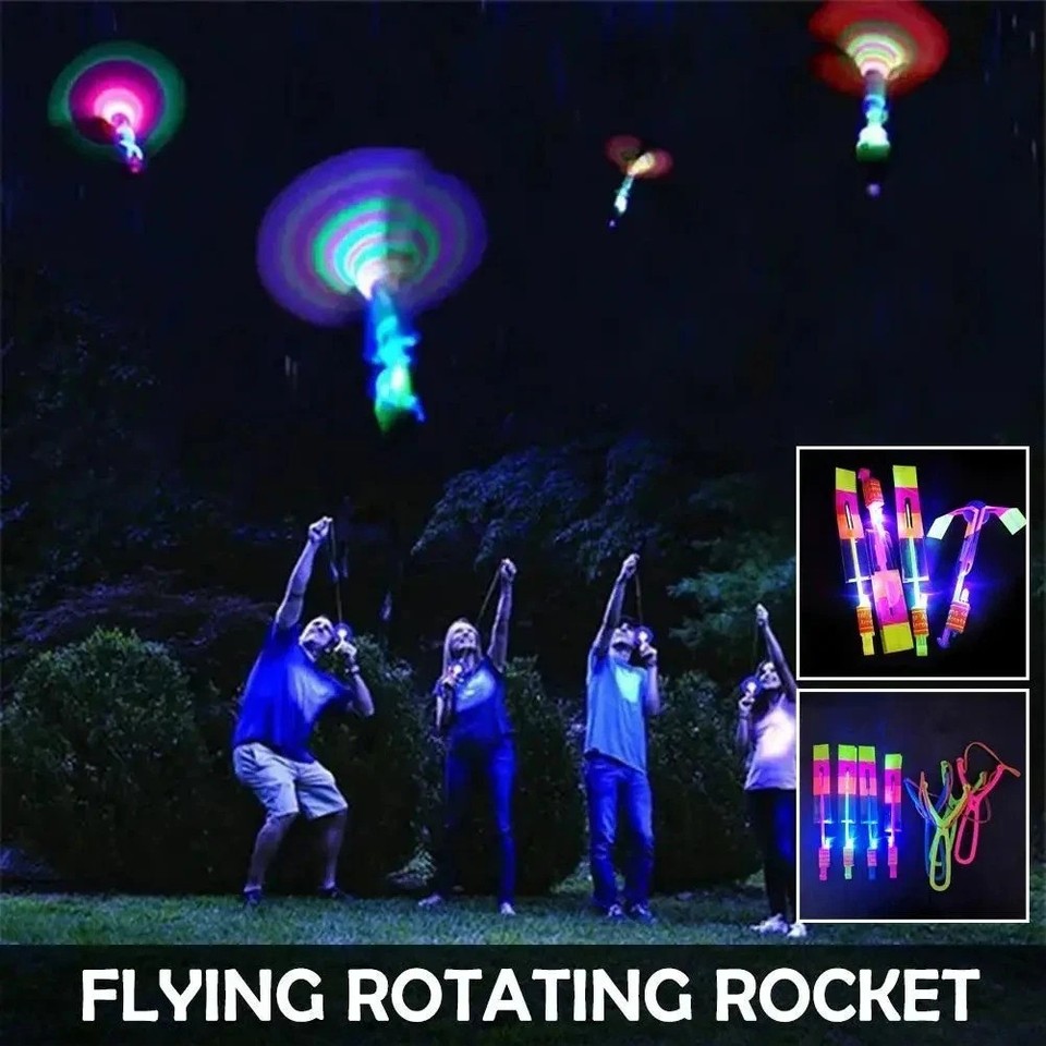 Flying Rotating Rocket Helicopter Catapult Slingshot LED Flash Light ...