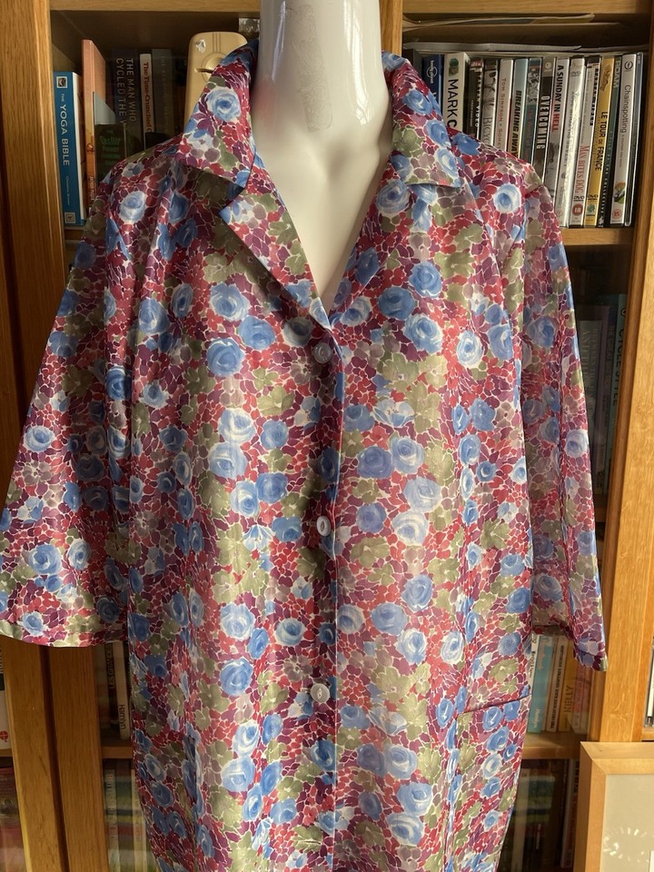 Vintage Womens Classic Nylon Floral Overall Dress Pinny Apron Domestic ...