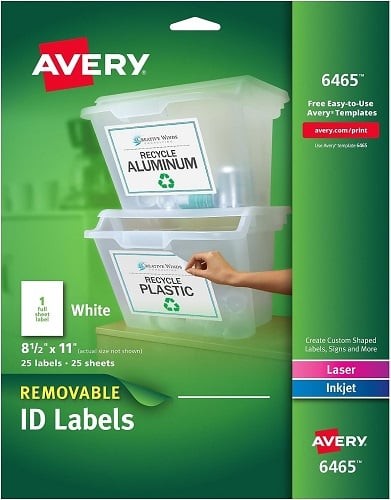 Removable ID Labels 8.5x11in labels White Removable 1-up 25-sheets 25 ...