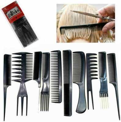 10 PCS HAIR STYLING COMB SET PROFESSIONAL BLACK HAIRDRESSING BRUSH ...