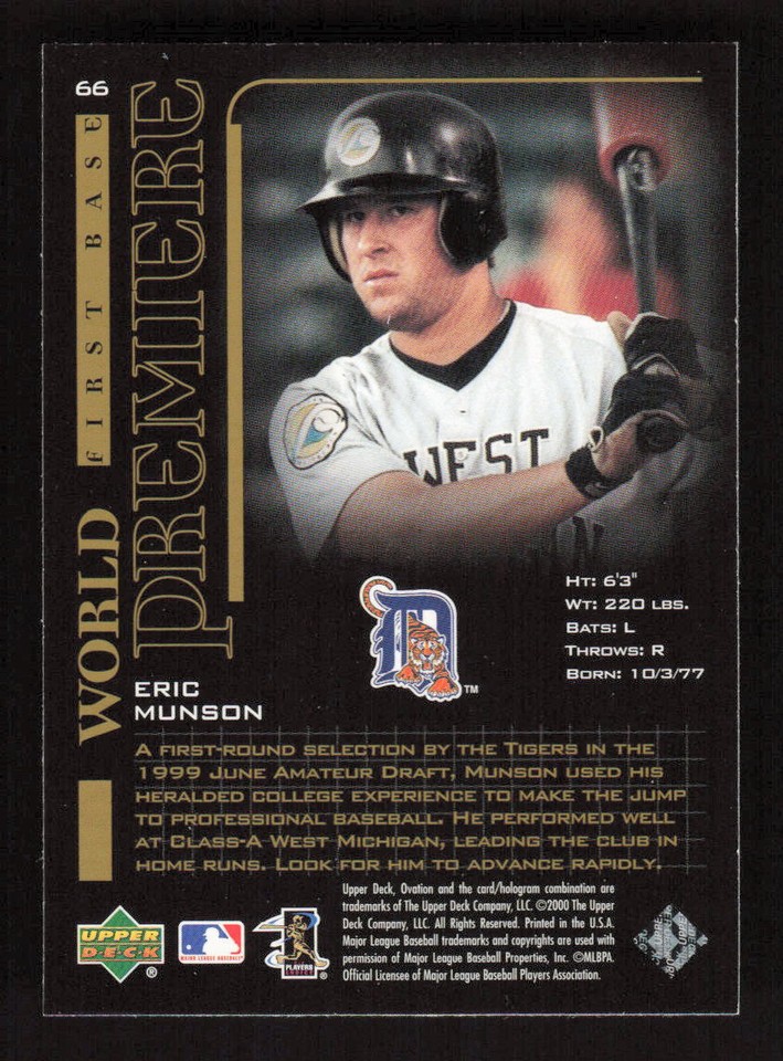 2000 Upper Deck Ovation #66 Eric Munson Detroit Tigers | eBay