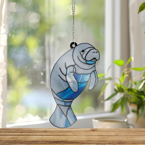 Manatee Acrylic Window Hanging, Ocean Animal Stained Glass Style ...