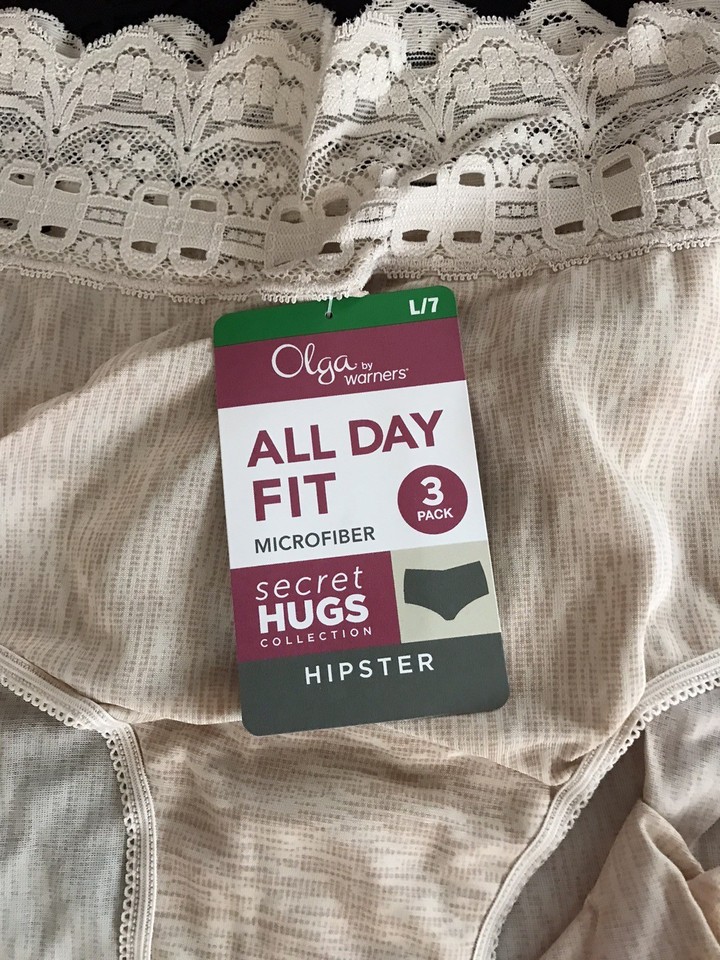 Olga by Warners Secret Hugs Fit All Day Microfiber Hipster Panties (3 ...