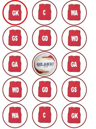 Netball Positions Vests Ball Edible Toppers Wafer / Icing cupcake x15 ...