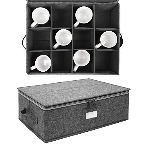 Coffee Mugs Storage Box Containers Organizer with Dividers for 12 Cups ...