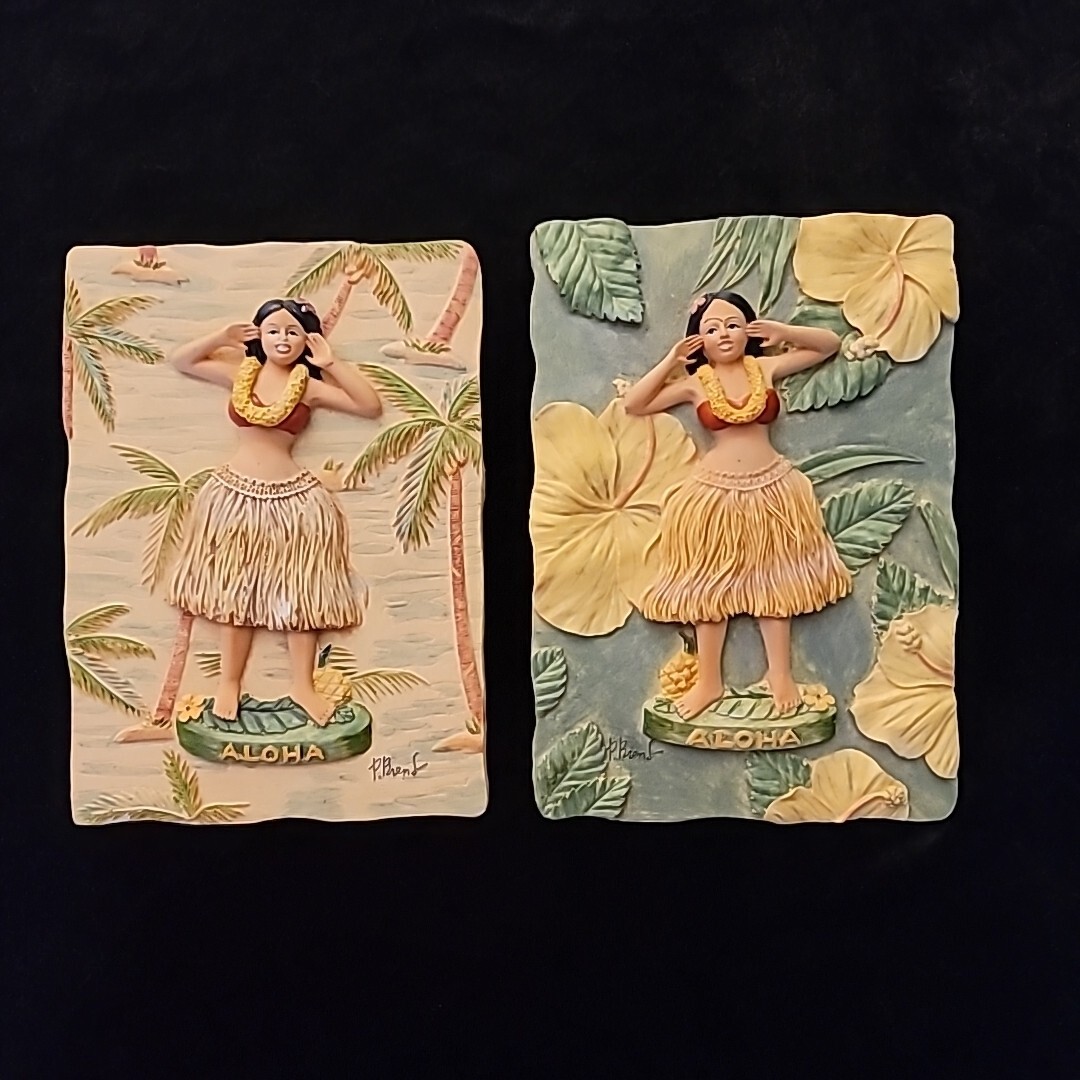 ALOHA Hula Women Wall Plaques (2) 3D 4.5" x 6.25" by P. Brent | eBay