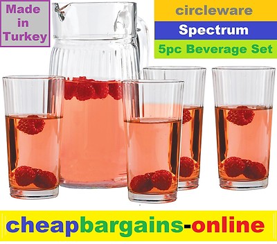 CIRCLEWARE SPECTRUM 5pc BEVERAGE SET PITCHER & COOLER GLASS DRINK SET ...