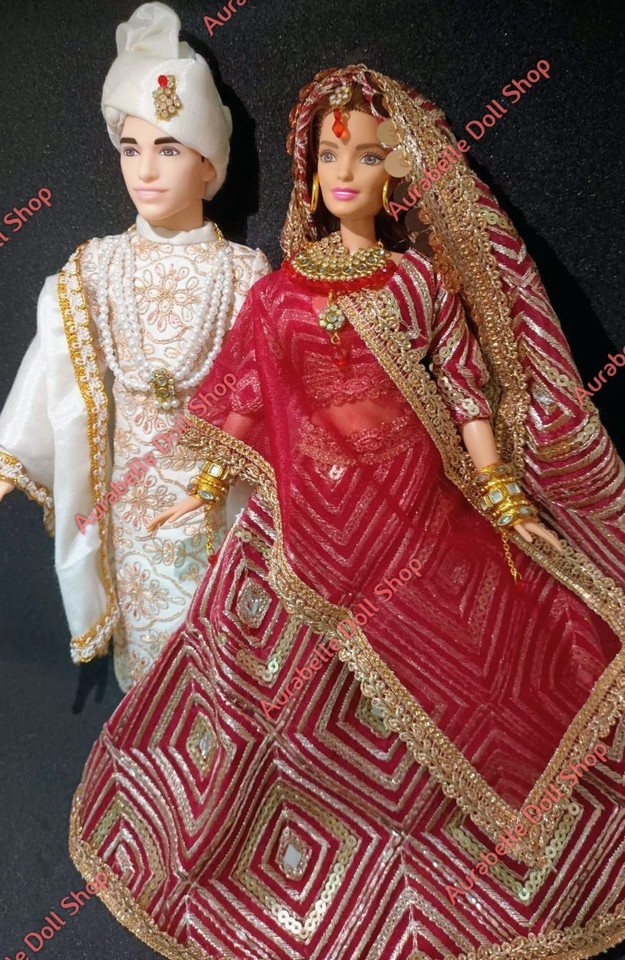 Indian Wedding Barbie Doll Couple – Handmade Bride & Groom Outfit with ...