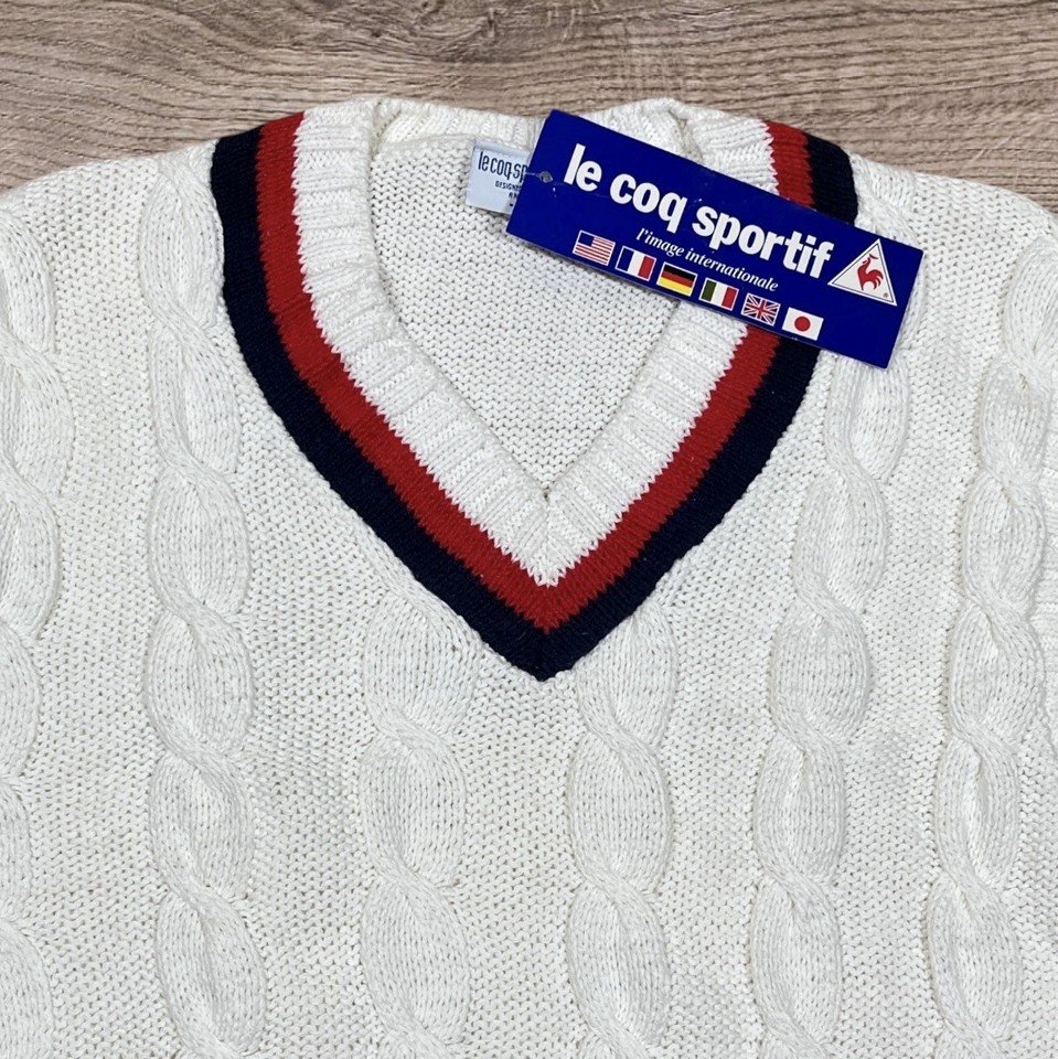 New Vintage Le Cog Sportif Tennis Sweater Vest Mens XL Cable Knit ...