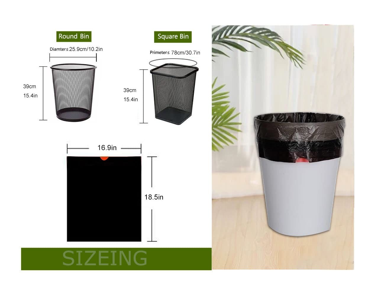 3 Gallon Black Trash Bag,Small Drawstring Garbage Bag Trash Can Liner ...