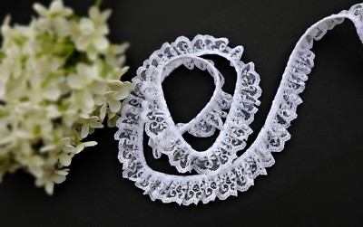 1" White Gathered Ruffled Raschel Lace Trim Lot Wholesale Notions DIY ...