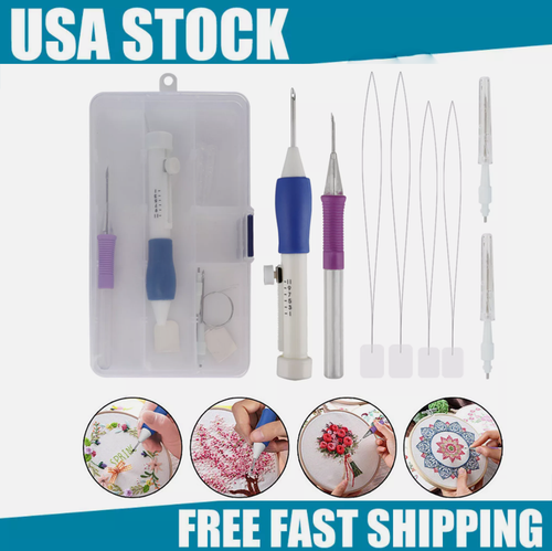 DIY Punch Needle Magic Embroidery Pen Set Stitching Thread Tool Sewing ...