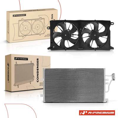 AC Condenser & Dual Cooling Fan Assembly Kit for Cadillac Seville 98-04 ...