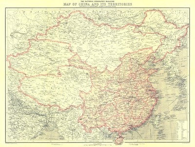 China and Its Territories Wall Map - Published 1912 by National ...