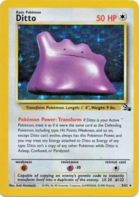 Pokémon TCG - Ditto - 3/62 - Holo Unlimited - Fossil Unlimited [Lightly ...
