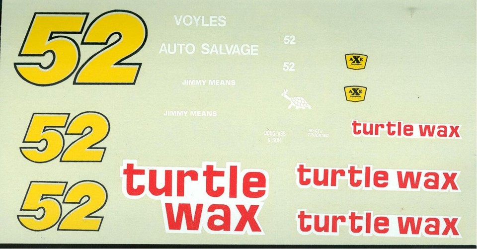 NASCAR DECAL #52 TURTLE WAX 1987 MONTE CARLO / GRAND PRIX JIMMY MEANS 1 ...