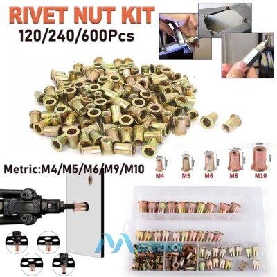 120/240/600 Rivet Nut Kit Rivnut Nutsert Assort Nut Setter Thread ...