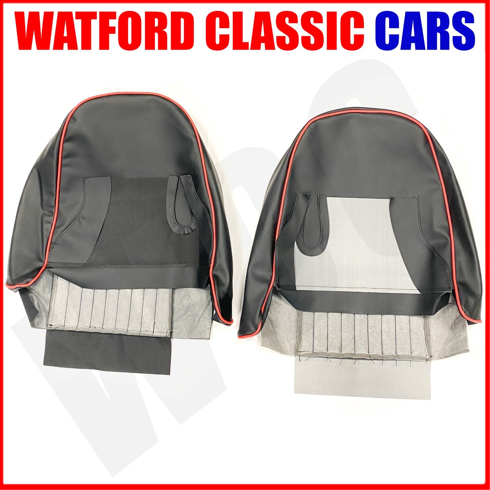 Triumph Spitfire/GT6 Vinyl Seat Covers & Headrest Covers Black with Red ...