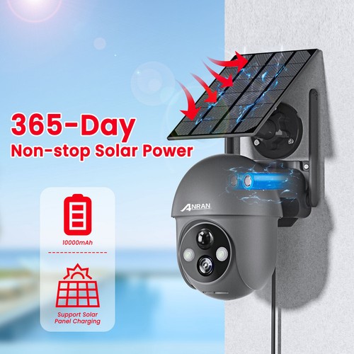 ANRAN 360° PTZ 3MP HD Wireless Security Camera Outdoor Solar/Battery ...
