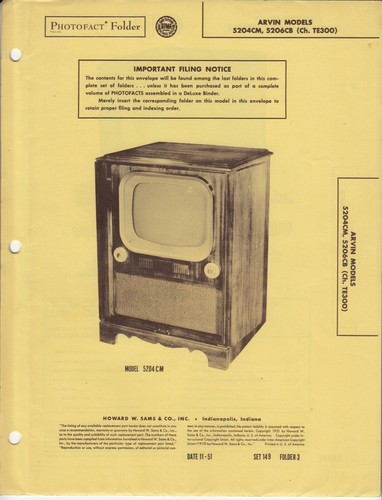 Photofact Folder Arvin Models 5204CM, 5206CB | eBay