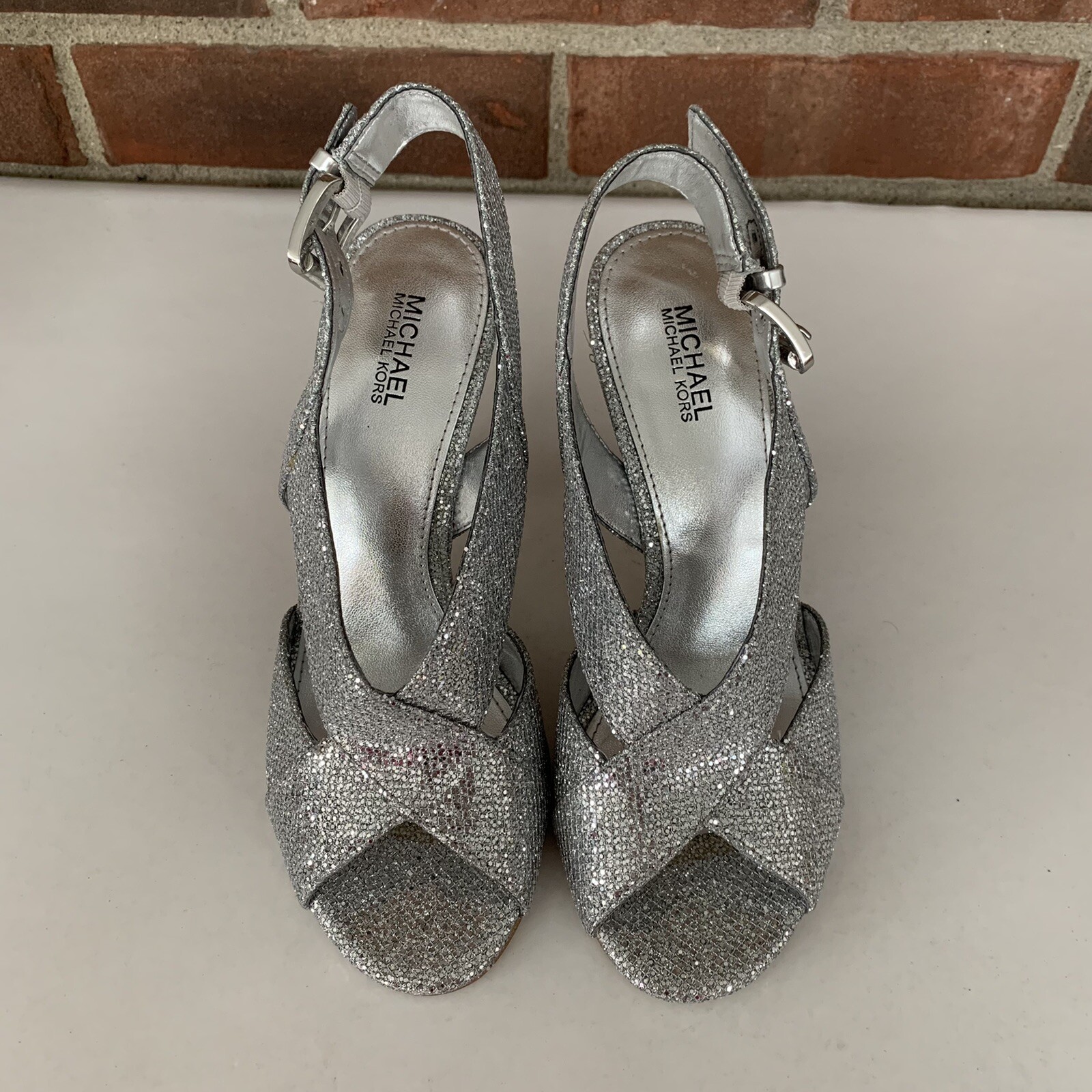 Michael Michael Kors Womens Becky Silver Shimmer High… - Gem