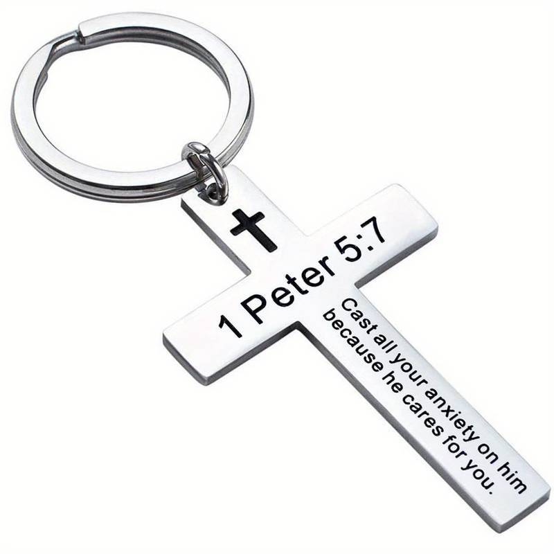 Key Chain Cross Man Woman Boy Girl Car Key Ring Slogan Religious Key ...