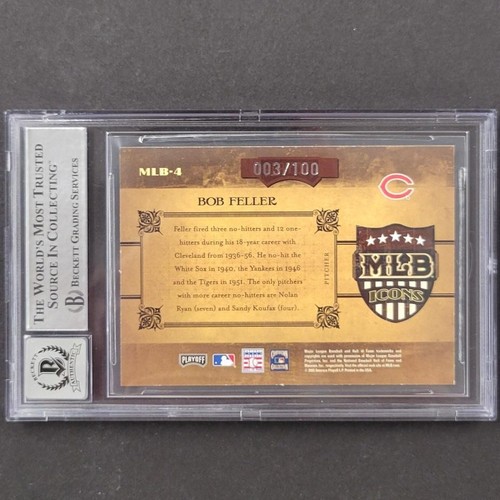 Bob Feller signed 2005 Prime Cuts MLB Icons #4 card /100 ~ BAS BGS 10 ...