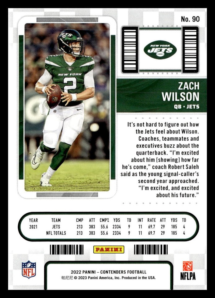 2022 Panini Contenders #90 Zach Wilson New York Jets Football Card | eBay