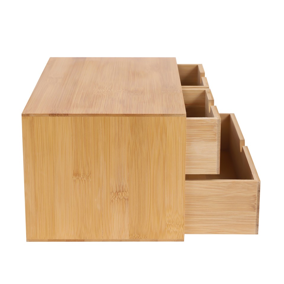 Bamboo Desk Organizer -Tabletop Mini Bamboo Desk Drawer Storage Box w ...